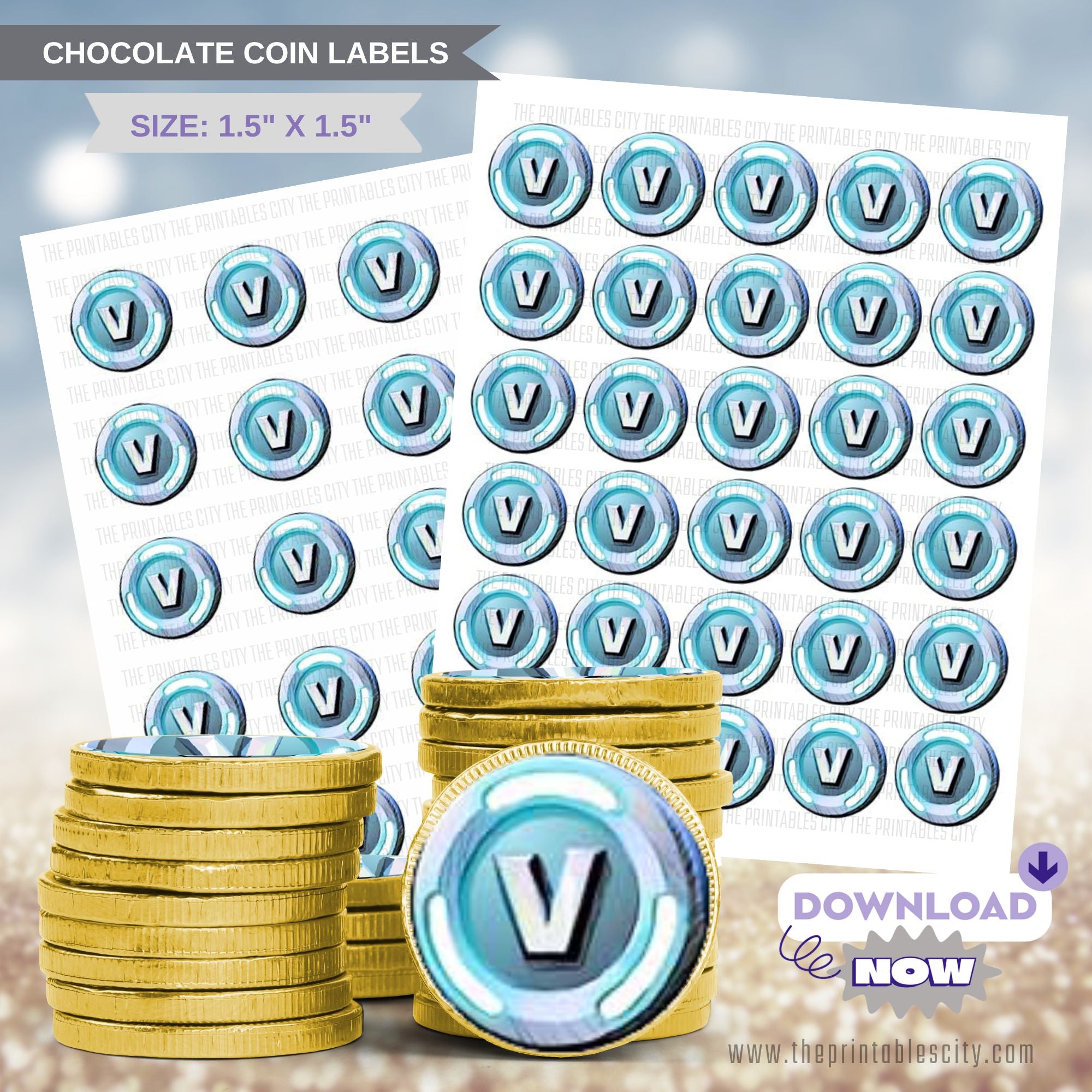 Hand Drawn Chocolate Coin Labels for Video Game, Vbucks Party Favor ...