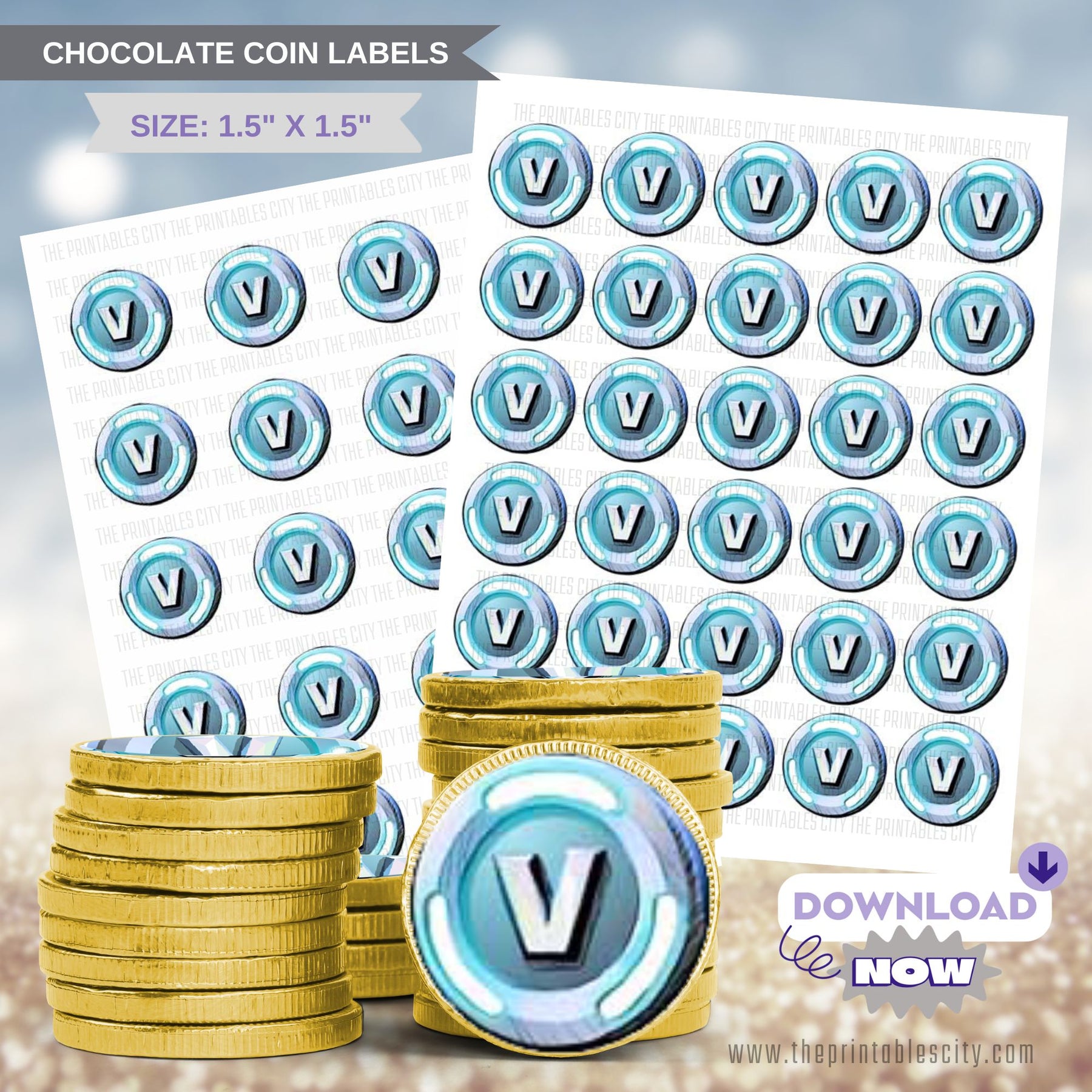 Hand Drawn Chocolate Coin Labels for Video Game, Vbucks Party Favor ...