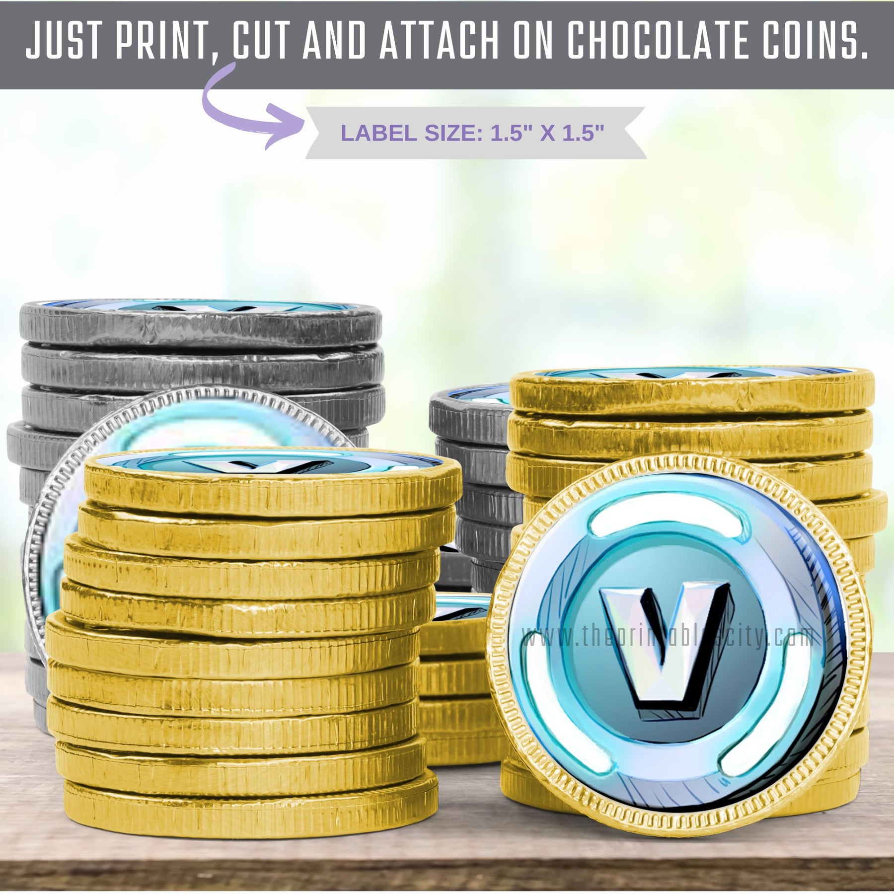 Hand Drawn Chocolate Coin Labels for Video Game, Vbucks Party Favor ...